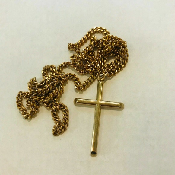 Unbranded | Jewelry | 2th 14kt Gold Filled Cross Charm Necklace Curb Link 22 Continuous No Clasp ...